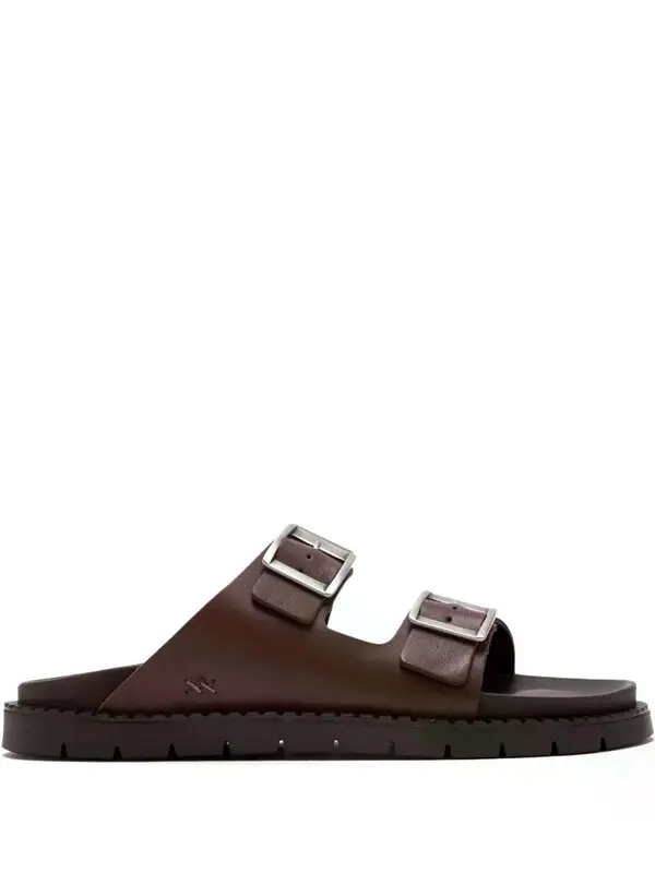 FORSA Curtis Buckle Leather Slides - Brown