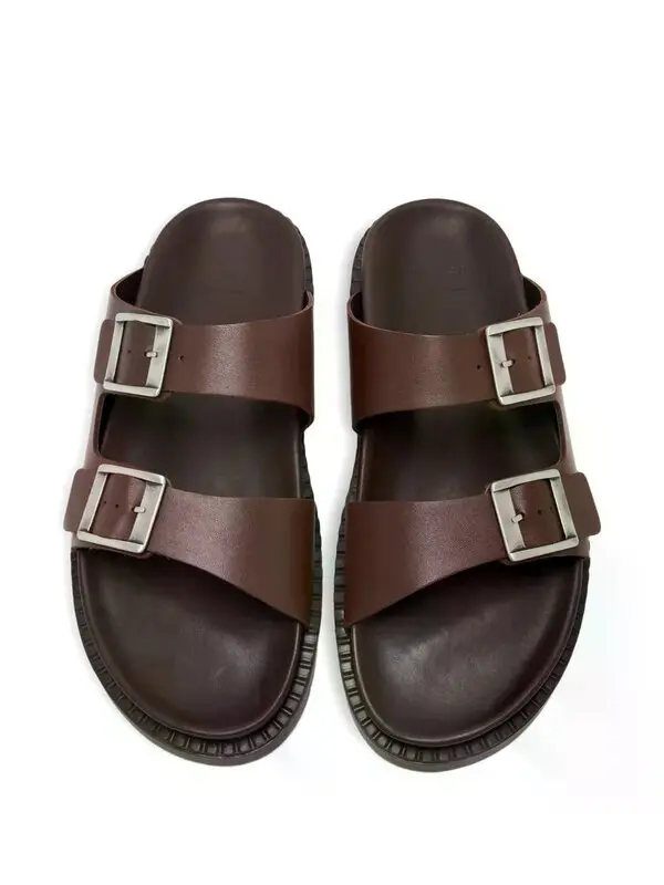 FORSA Curtis Buckle Leather Slides - Brown