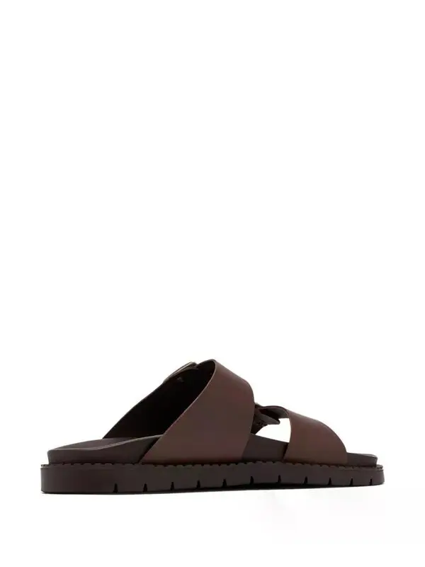FORSA Curtis Buckle Leather Slides - Brown