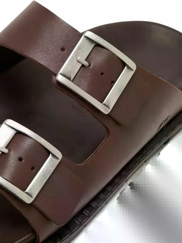 FORSA Curtis Buckle Leather Slides - Brown