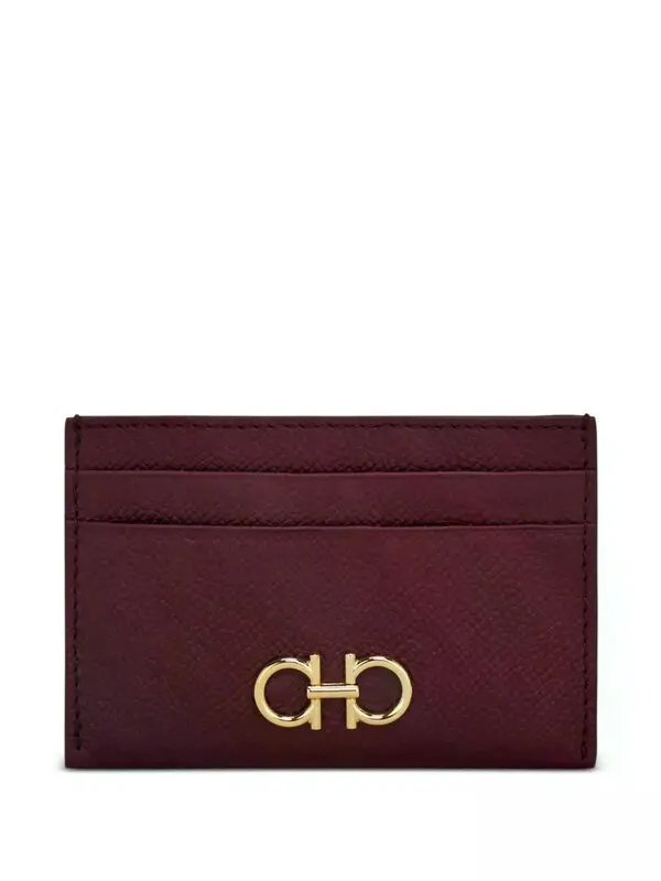 FERRAGAMO Gancini Leather Card Holder - Red