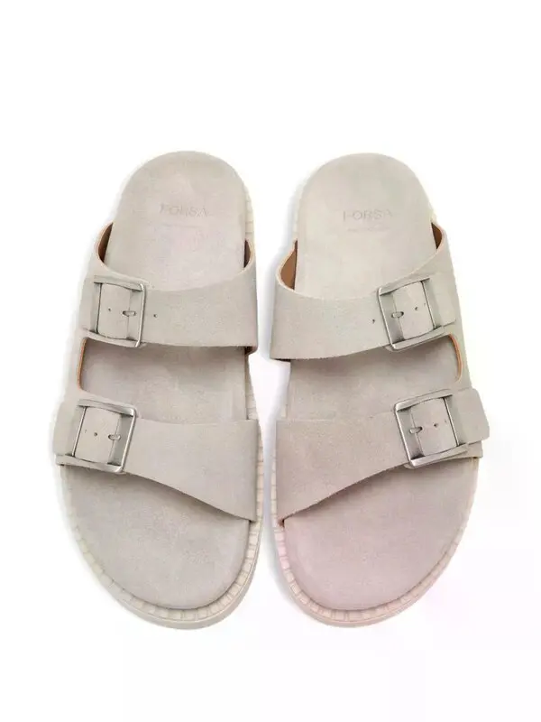 FORSA Curtis Buckle Leather Slides - Neutrals