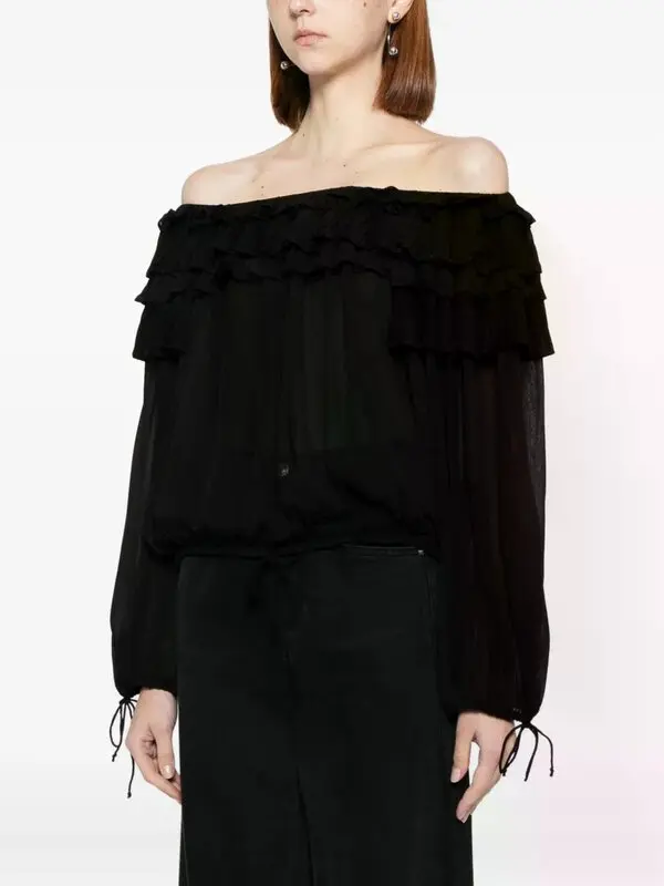 Cynthia Rowley Off-shoulder Ruffled Long Sleeve Blouse - Black