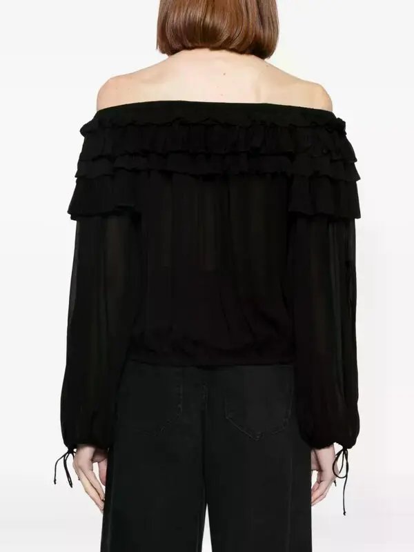 Cynthia Rowley Off-shoulder Ruffled Long Sleeve Blouse - Black