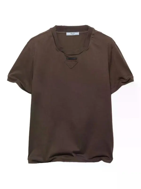 Prada Triangle-logo Crew-neck T-shirt - Brown