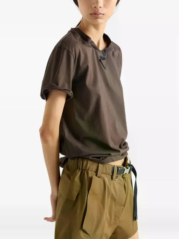 Prada Triangle-logo Crew-neck T-shirt - Brown