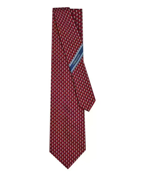 FERRAGAMO Gancini-pattern Silk Neck Tie - Red