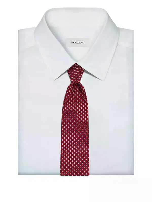 FERRAGAMO Gancini-pattern Silk Neck Tie - Red