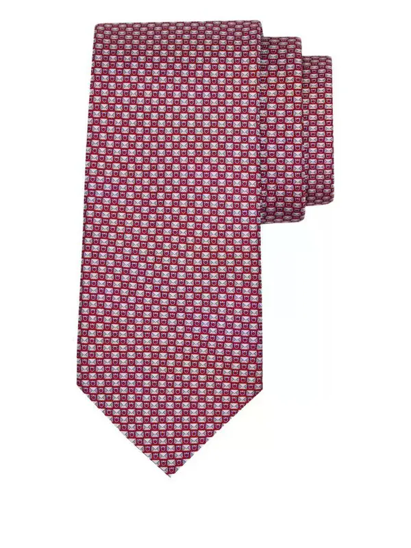 FERRAGAMO Letter Print Silk Tie - Red