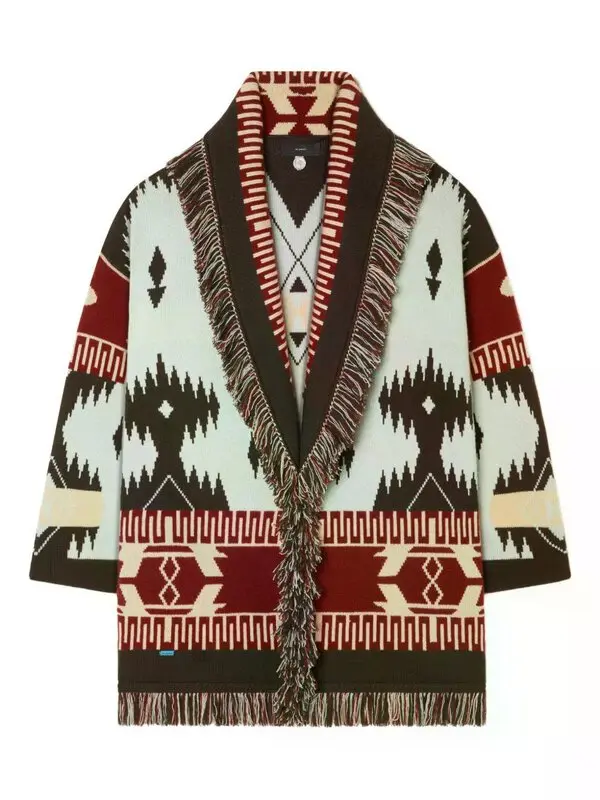 Alanui Icon Jacquard Cardigan With Fringed Trim - Blue