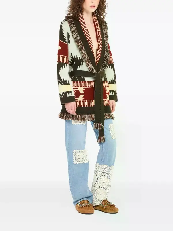 Alanui Icon Jacquard Cardigan With Fringed Trim