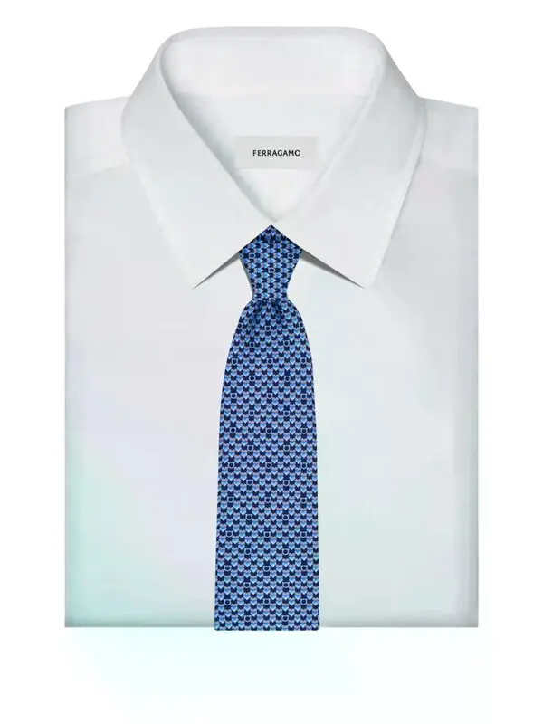 FERRAGAMO Heart Gancini Print Neck Tie