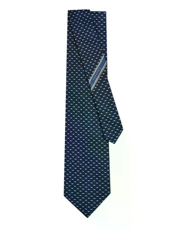 FERRAGAMO Jacquard Gancini Neck Tie - Blue