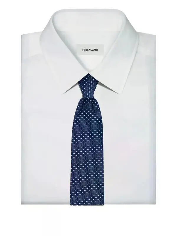 FERRAGAMO Jacquard Gancini Neck Tie - Blue