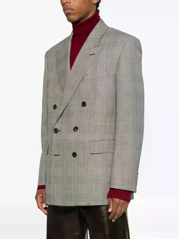 Saint Laurent Double-breasted Check Jacket - Black