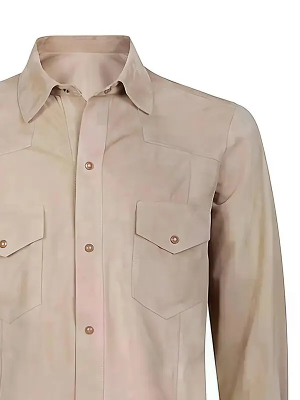 Eleventy Pocket Leather Shirt - Neutrals