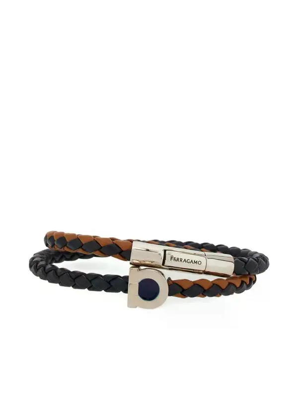 FERRAGAMO Two-tone Woven Gancini Bracelet - Black