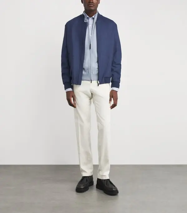 Paul & Shark Wool-silk-linen-blend Bomber Jacket - Navy