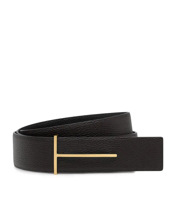 TOM FORD Calf Leather Reversible T Belt - Brown