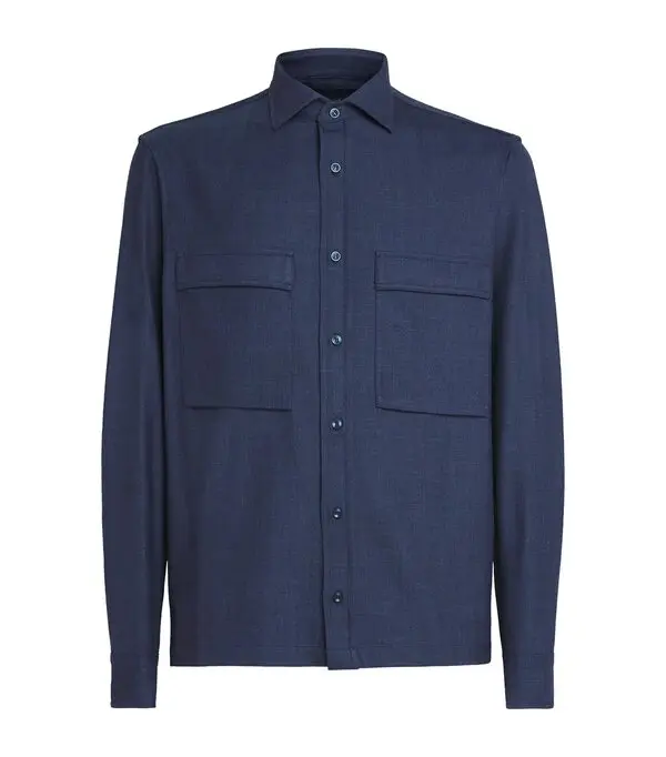 Paul & Shark Wool-silk-linen-blend Overshirt - Navy
