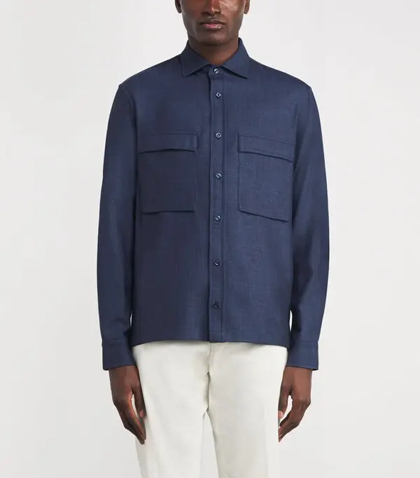 Paul & Shark Wool-silk-linen-blend Overshirt - Navy