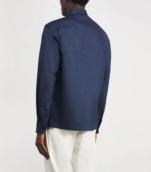 Paul & Shark Wool-silk-linen-blend Overshirt - Navy