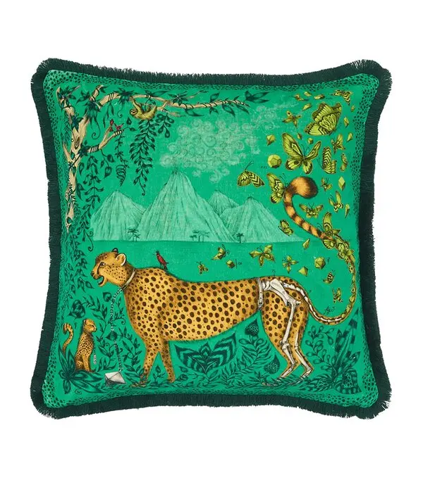 EMMA J SHIPLEY Velvet Cheetah Cushion - Green