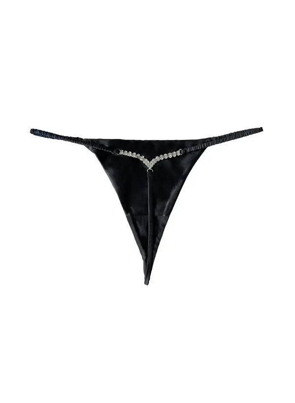 Fleur Du Mal Crystal Luxe V-string - Black