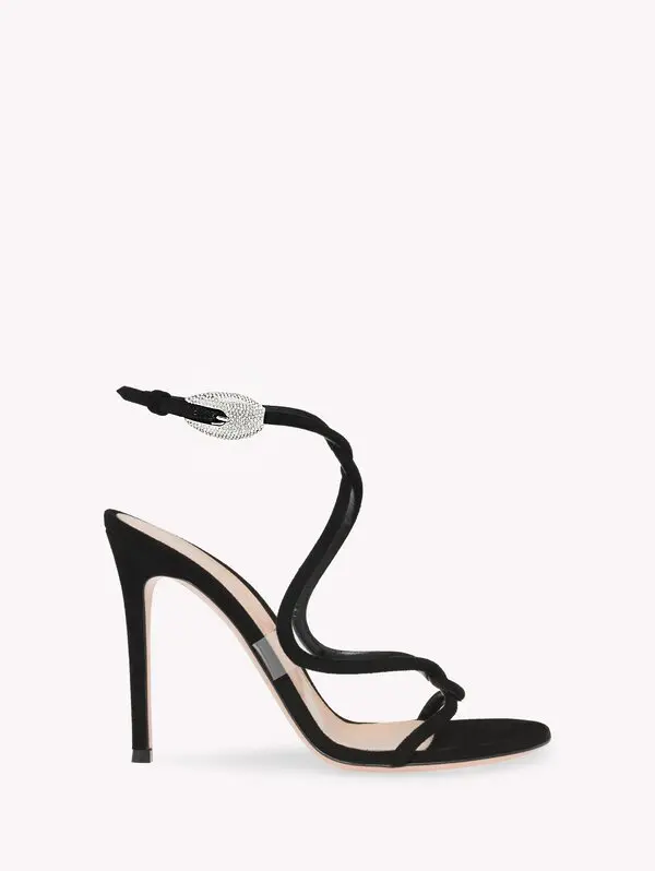 GIANVITO ROSSI Mamba Crystal Suede Sandals - Nero