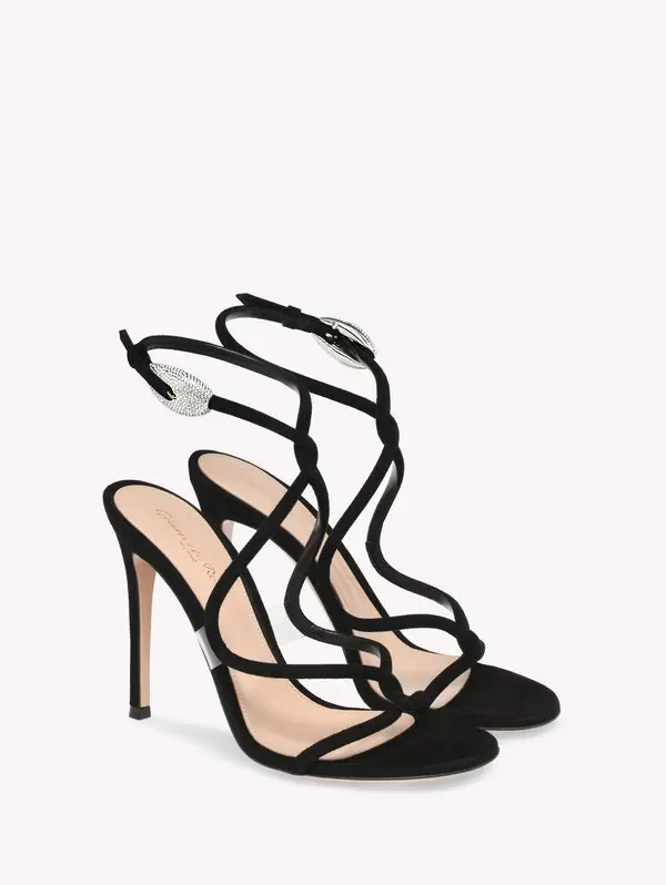 GIANVITO ROSSI Mamba Crystal Suede Sandals - Nero
