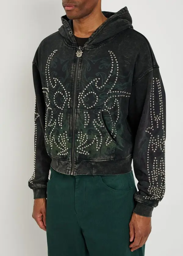 CHEW FOREVER Studded Hooded Cotton Sweatshirt