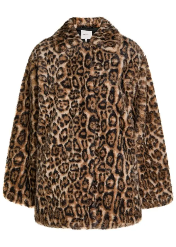 REFORMATION Relaxed Faux Fur Coat - Leopard