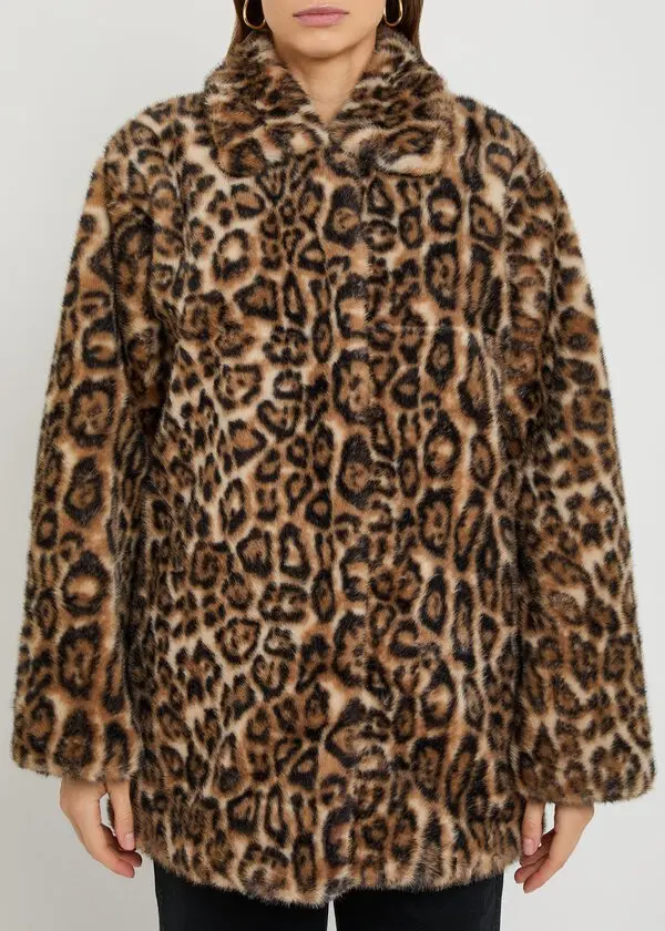 REFORMATION Relaxed Faux Fur Coat - Leopard