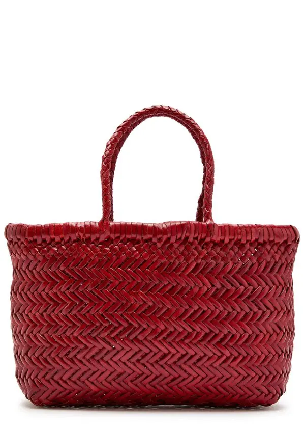 Dragon Diffusion Mini Flat Gora Woven Leather Top Handle Bag - Red