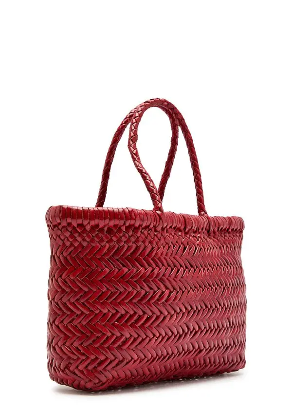 Dragon Diffusion Mini Flat Gora Woven Leather Top Handle Bag - Red