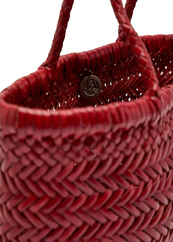 Dragon Diffusion Mini Flat Gora Woven Leather Top Handle Bag - Red