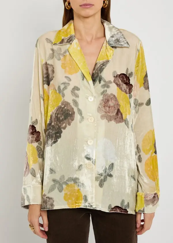 Bernadette Louis Floral-print Velour Blouse