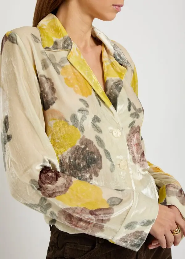 Bernadette Louis Floral-print Velour Blouse