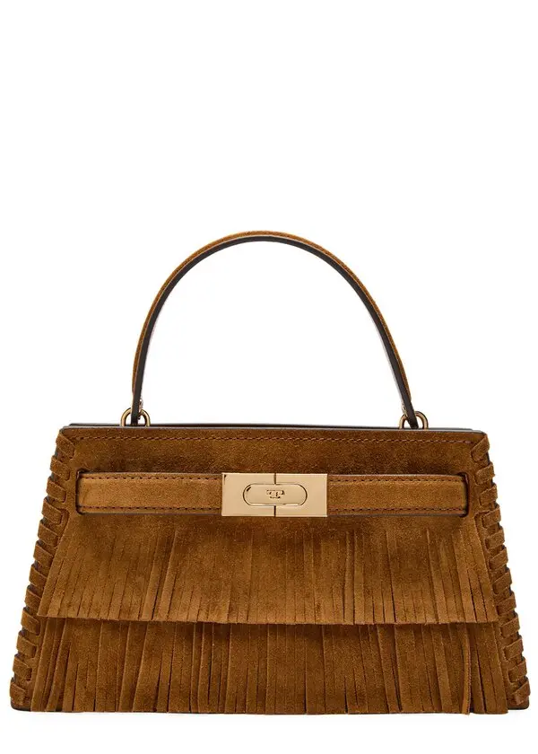 Tory Burch Lee Radziwill Mini Fringed Top Handle Bag - Tan