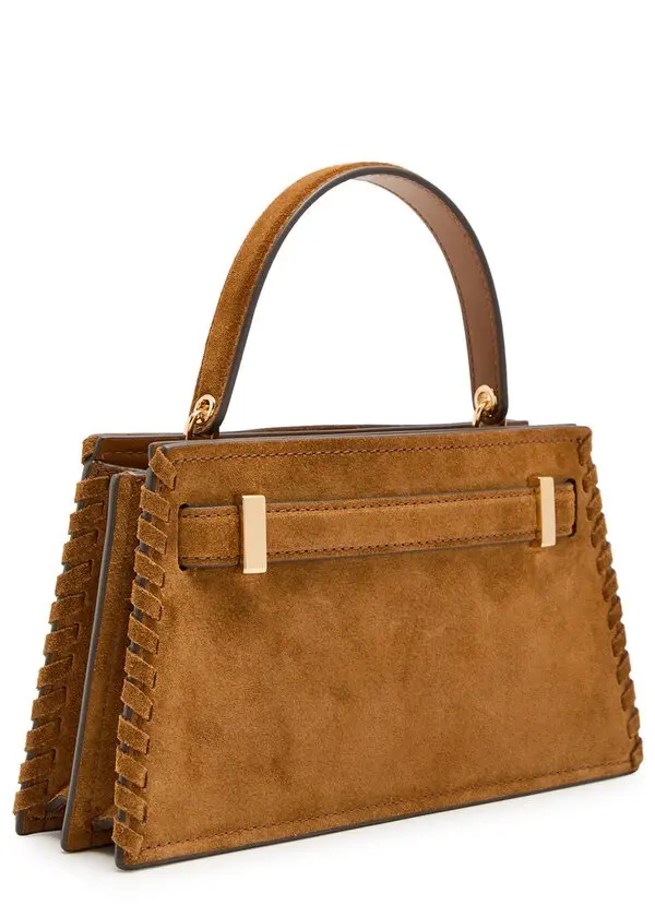 Tory Burch Lee Radziwill Mini Fringed Top Handle Bag - Tan