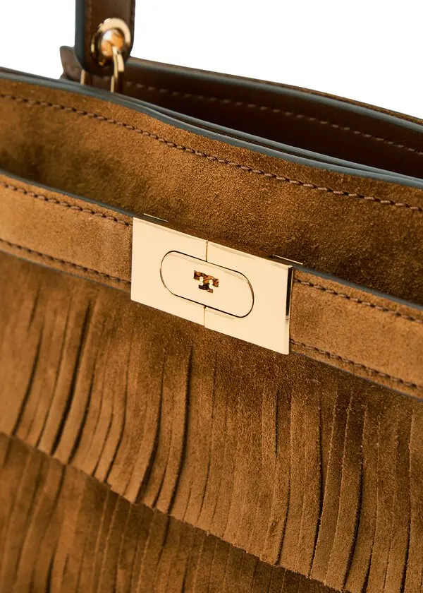 Tory Burch Lee Radziwill Mini Fringed Top Handle Bag - Tan