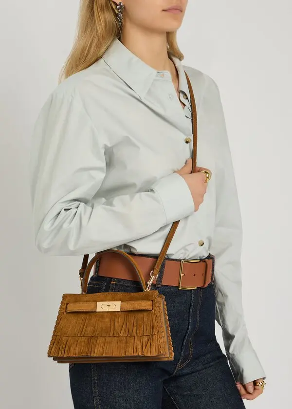 Tory Burch Lee Radziwill Mini Fringed Top Handle Bag - Tan - 30