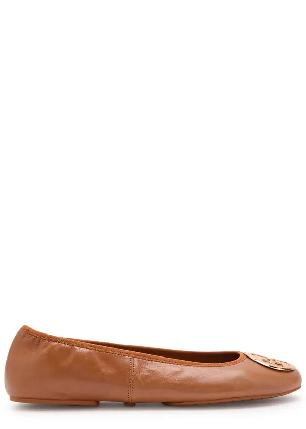 Tory Burch Reva Leather Ballet Flats - Tan