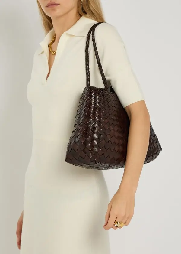 Dragon Diffusion Santa Croce Big Woven Leather Tote Bag - Dark Brown