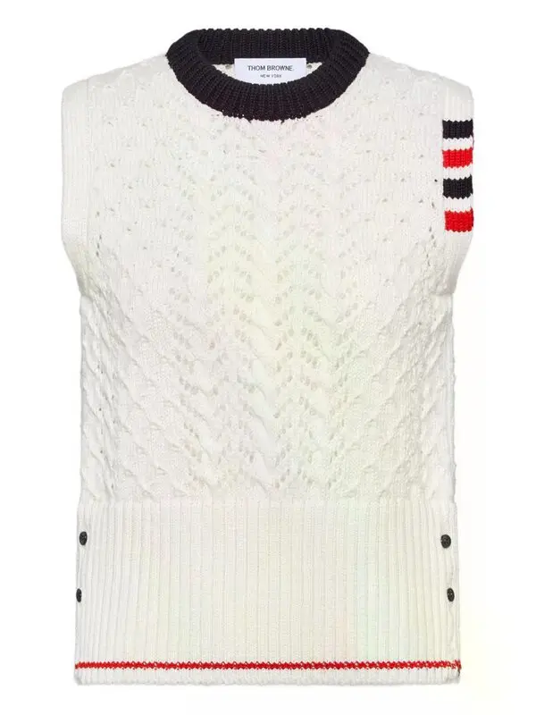 Thom Browne Cable Pointelle-stitch Merino-wool 4-bar Vest - White