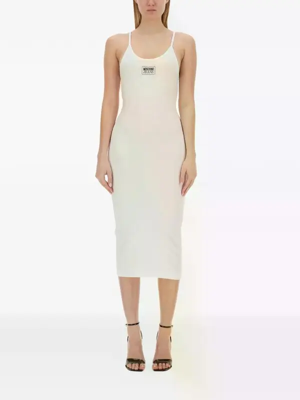 Moschino Ribbed Logo-patch Dress - Neutrals