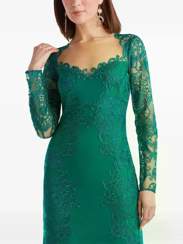 Tadashi Shoji Lace Long-Sleeved Maxi Dress - Green | Editorialist