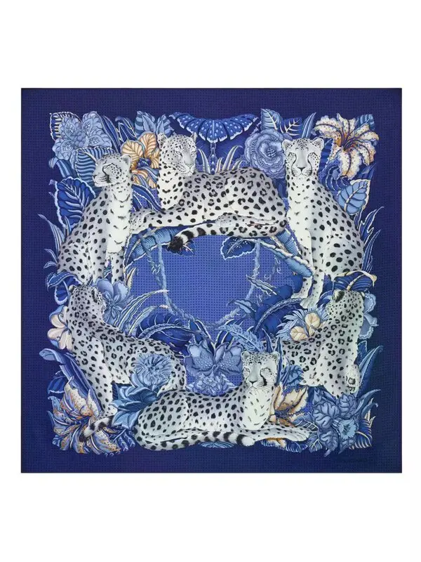 FERRAGAMO Cheetah-print Silk Scarf - Blue