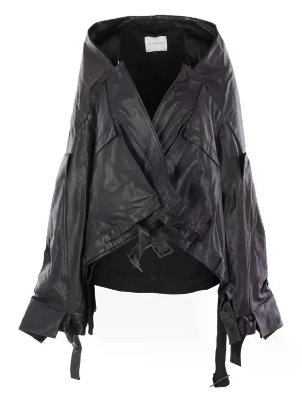 YEHUAFAN Asymmetric-hem Leather Jacket