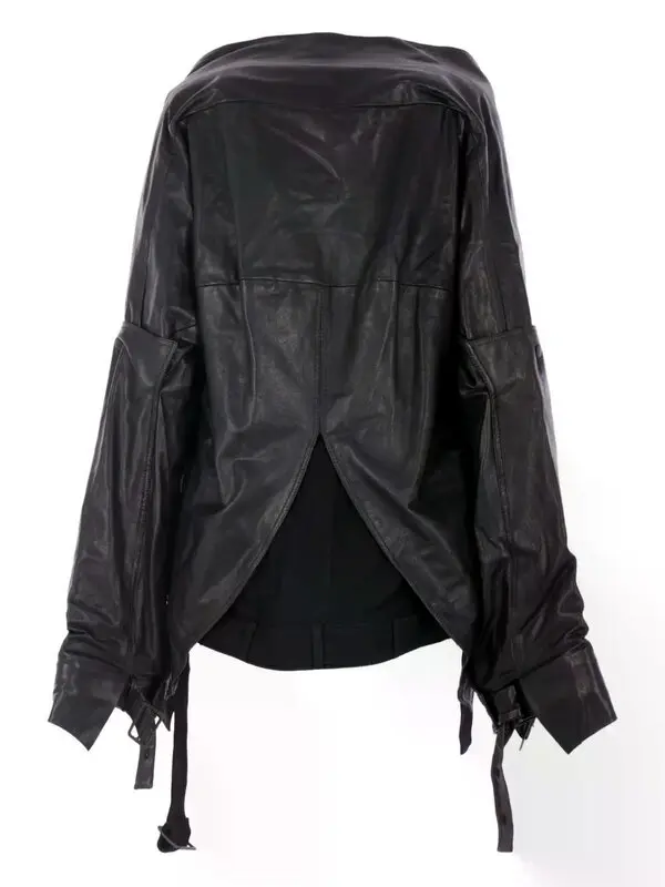 YEHUAFAN Asymmetric-hem Leather Jacket